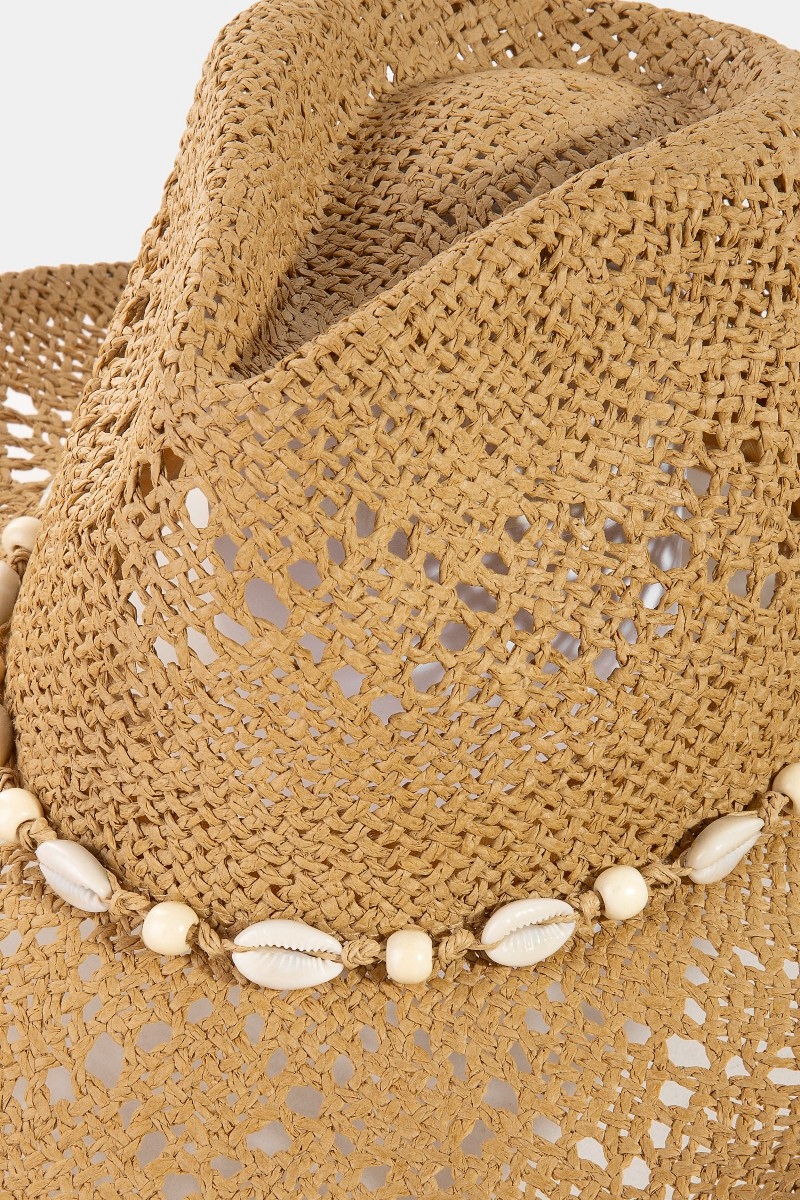 Cowrie Shell Straw Braided Cowboy Hat - Sea Life