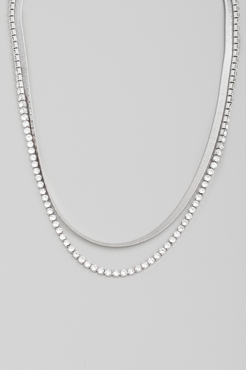 Stud And Snake Chain Necklace - Necklaces
