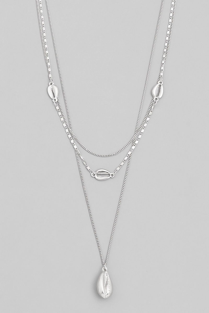Layered Metal Cowrie Shell Necklace - Necklaces
