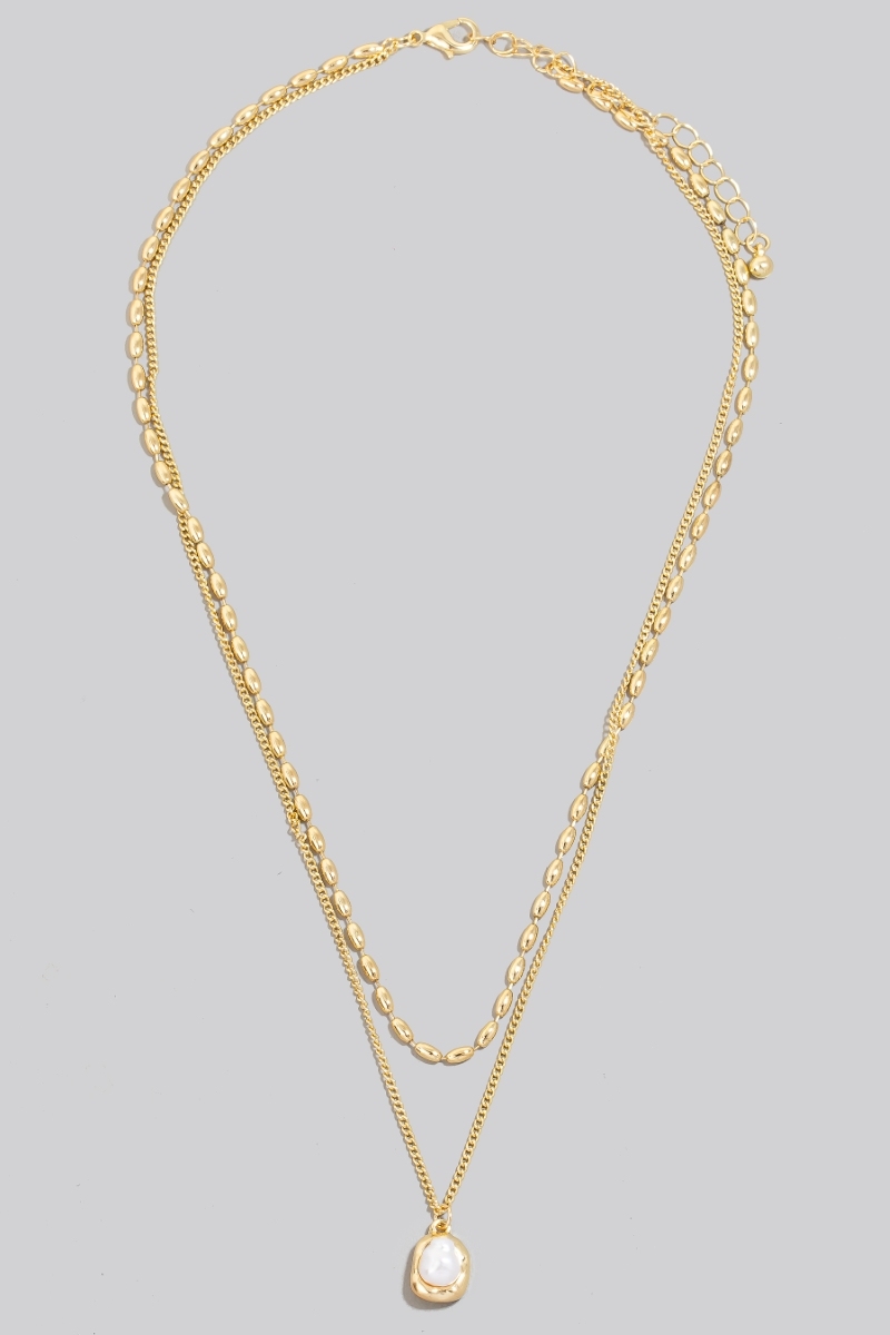 Pearl And Metallic Pendant Layered Chains Necklace - New Arrivals