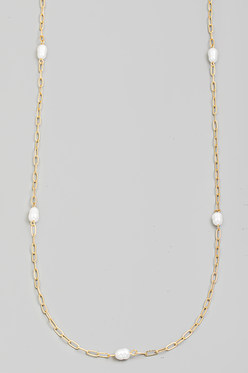 Long Chain Pearl Bead Necklace - Necklaces
