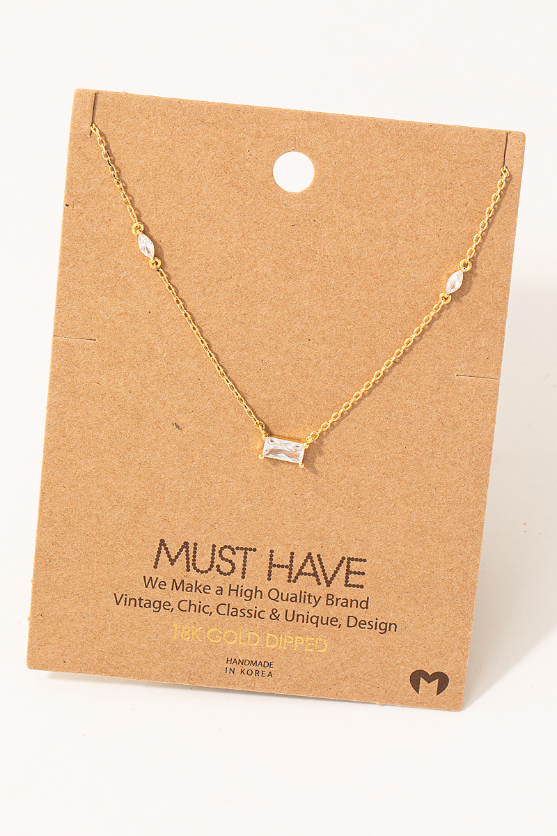 Dainty Rectangle Crystal Pendant Necklace - Necklaces