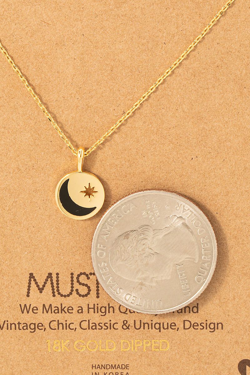 Gold Dipped Crescent Star Coin Pendant Necklace - Must Have Collection