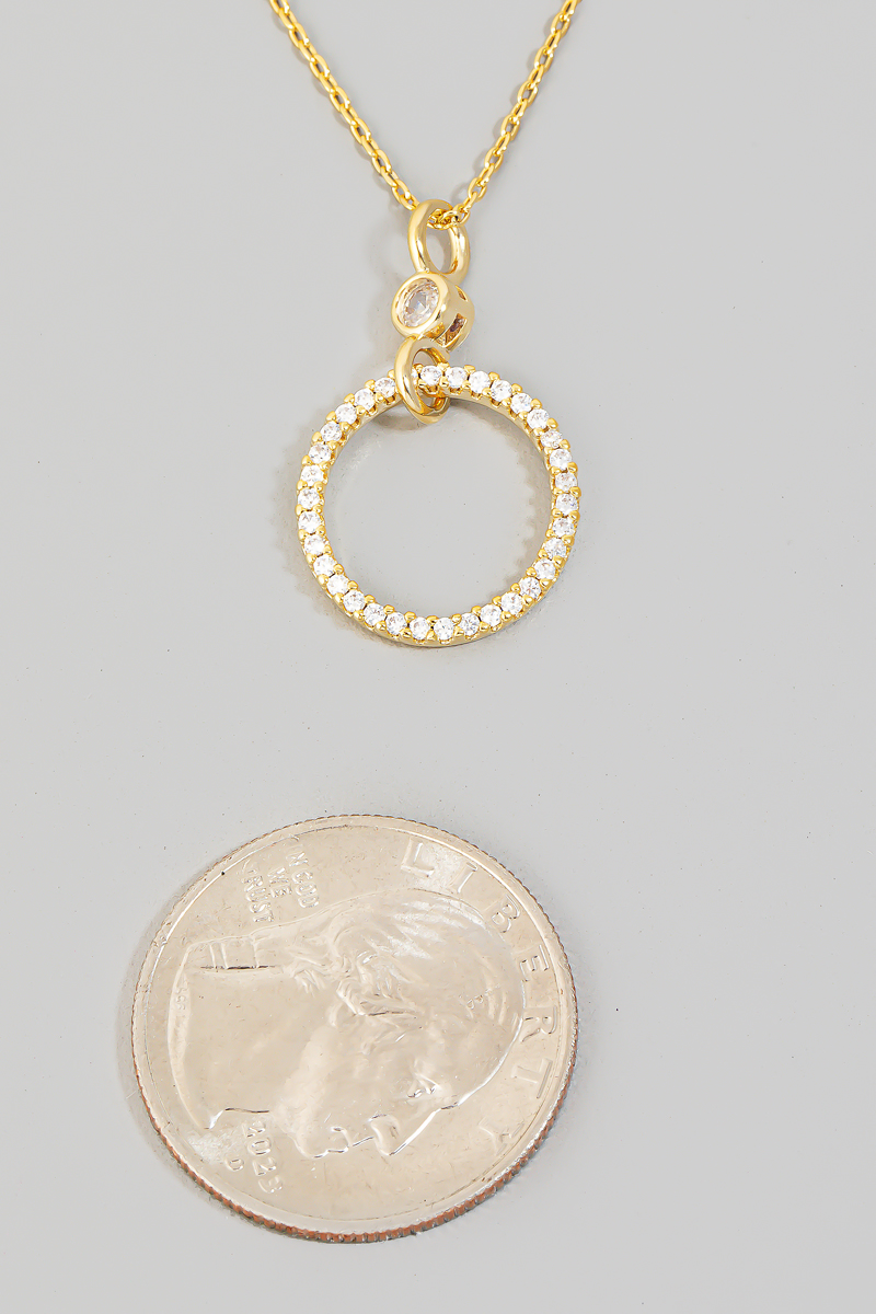 Circle Rhinestone Cutout Pendant Necklace - Necklaces