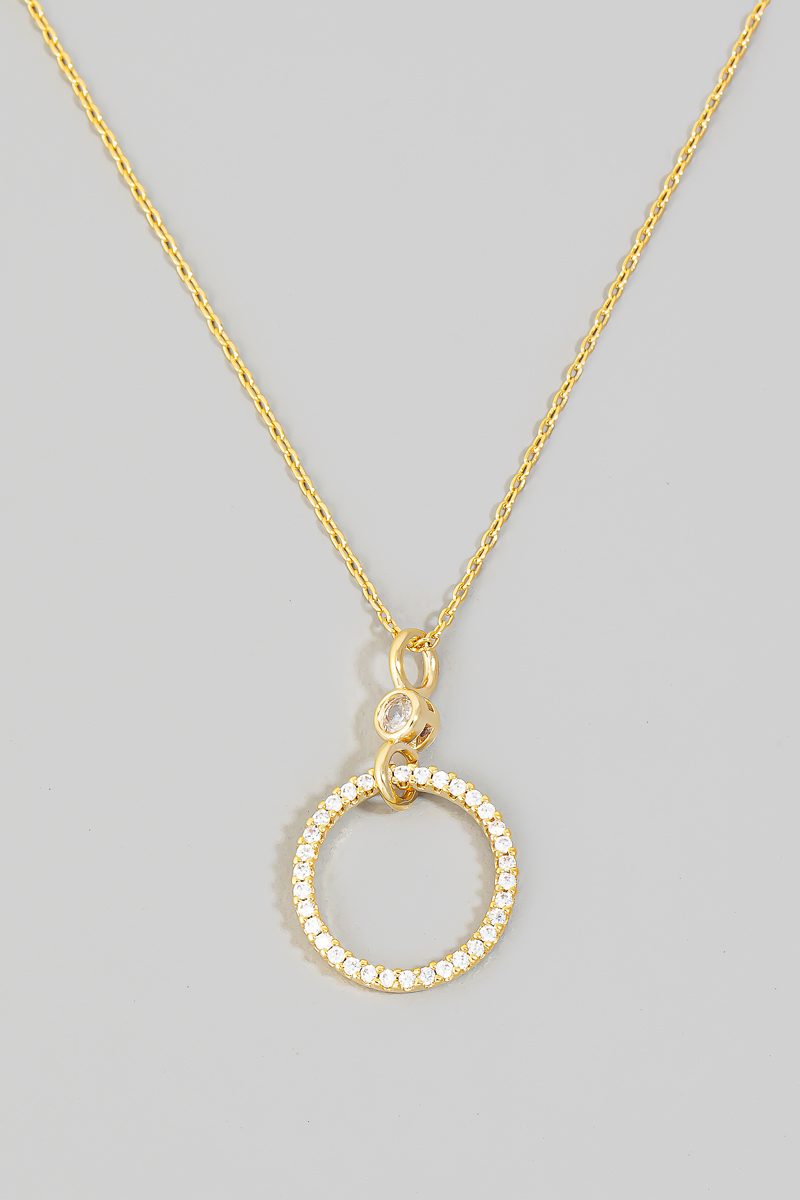Circle Rhinestone Cutout Pendant Necklace - Necklaces