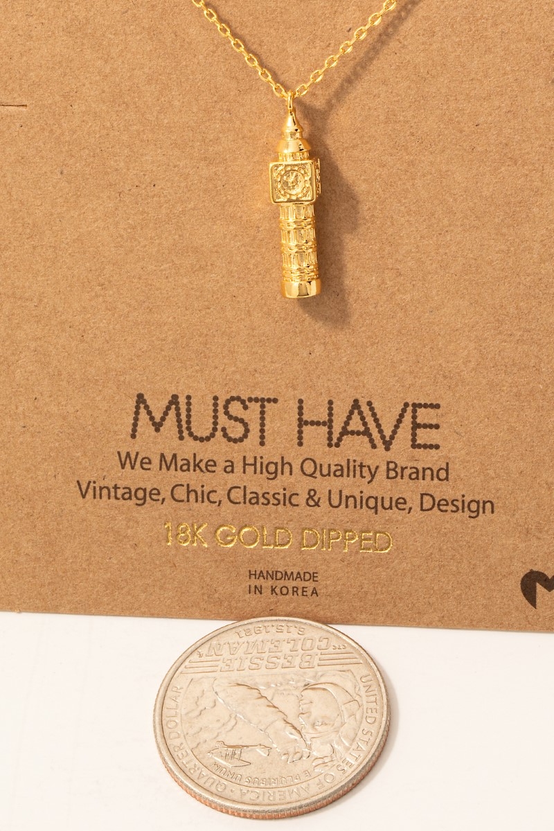 Gold Dipped Big Ben Clock Tower Pendant Necklace - Gold Dipped Collection