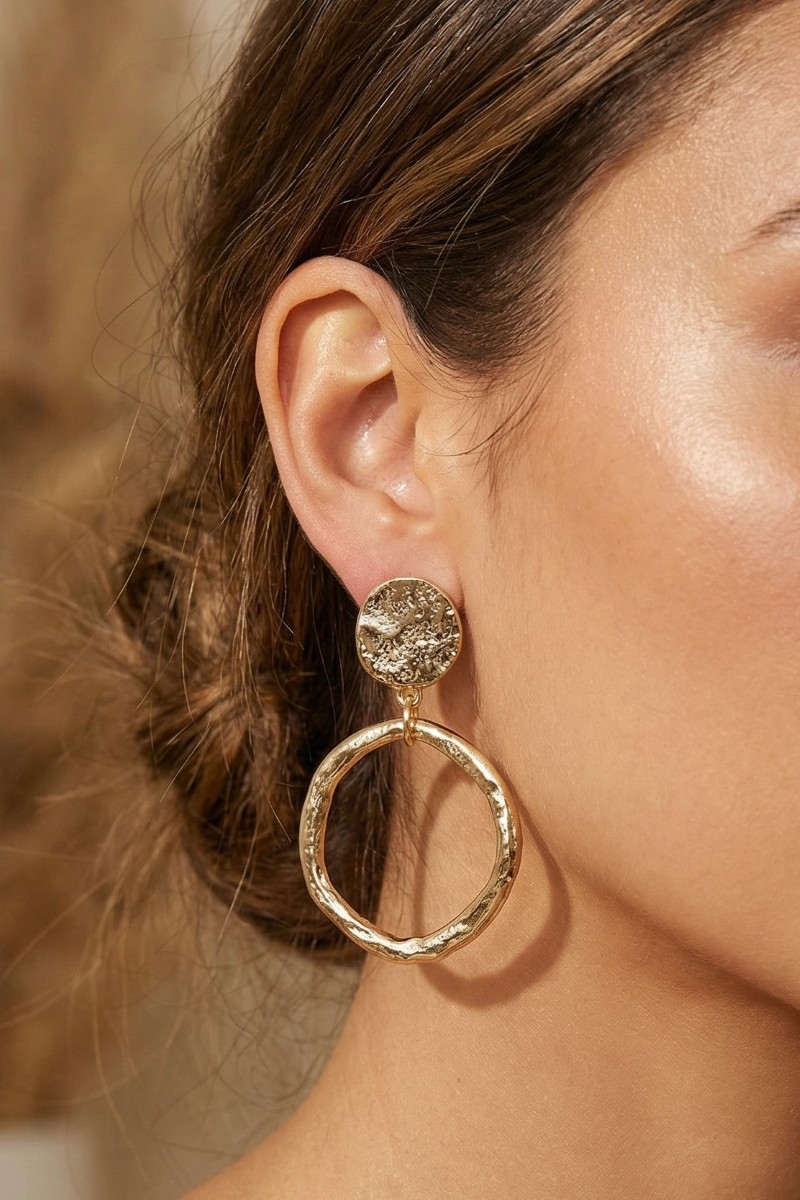 Hammered Hoop And Disc Dangle Earrings - New Arrivals