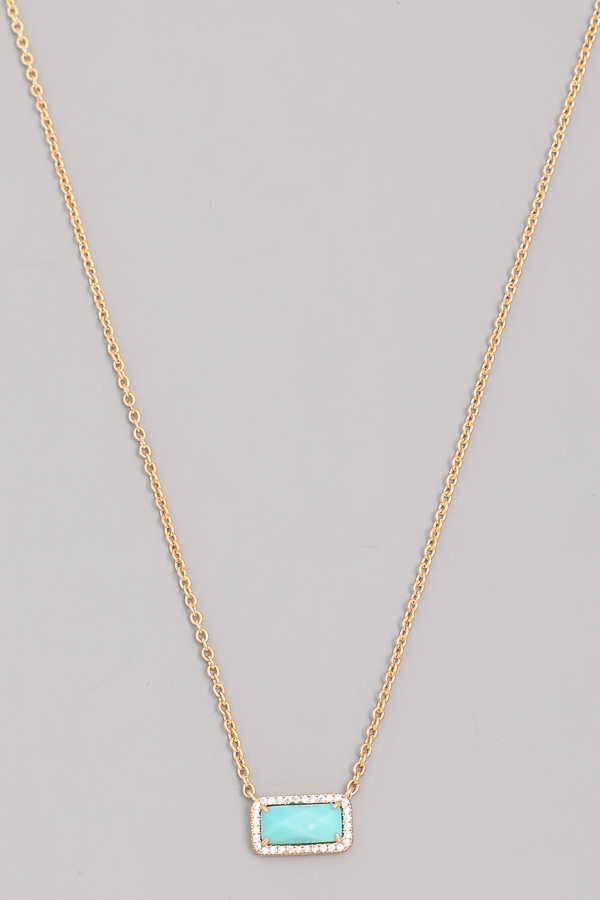TURQUOSIE Small Rectangle Semi Precious Stone Pendant Necklace - Mid Length