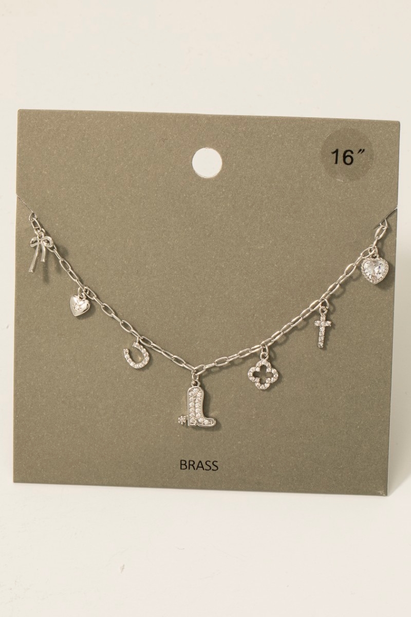 Mixed Cz Pave Western Charms Chain Necklace - New Arrivals