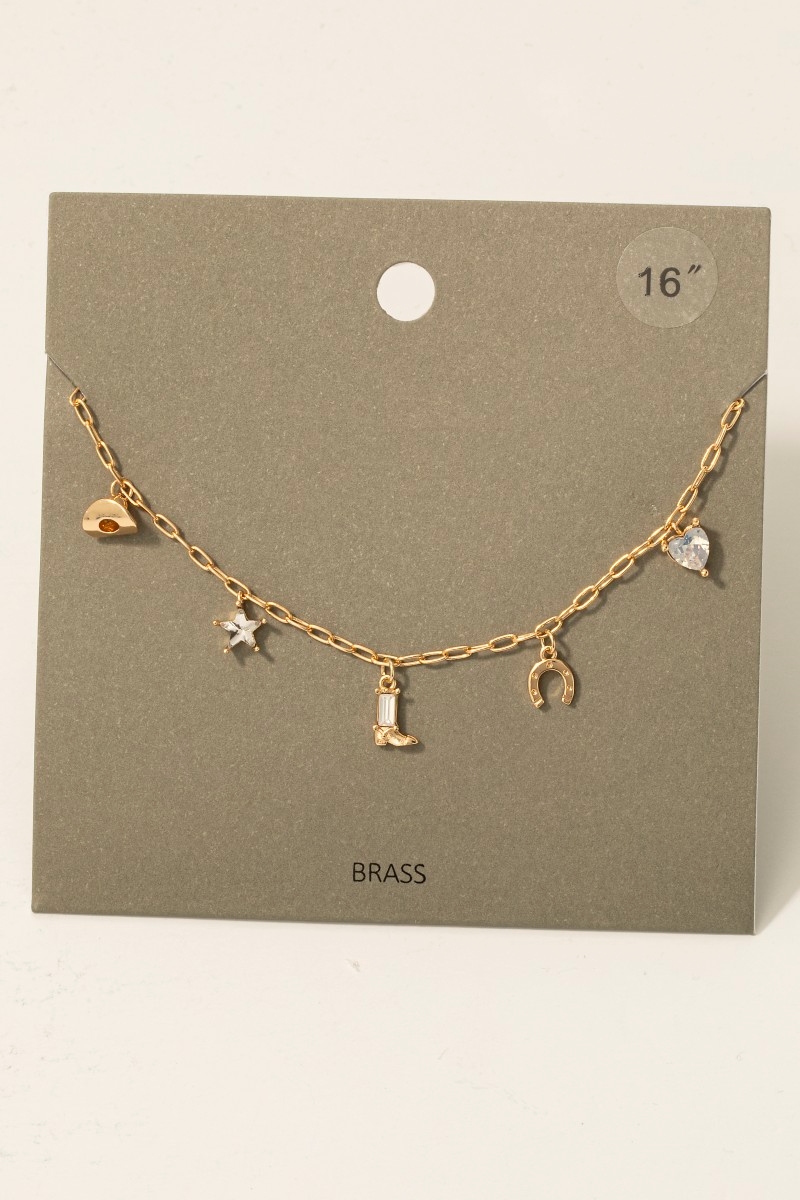 Cz Studded Western Theme Charms Chain Necklace - New Arrivals