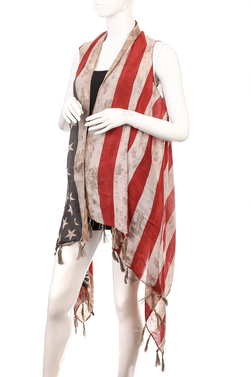 American Flag Fringe Poncho - Ponchos and Vests