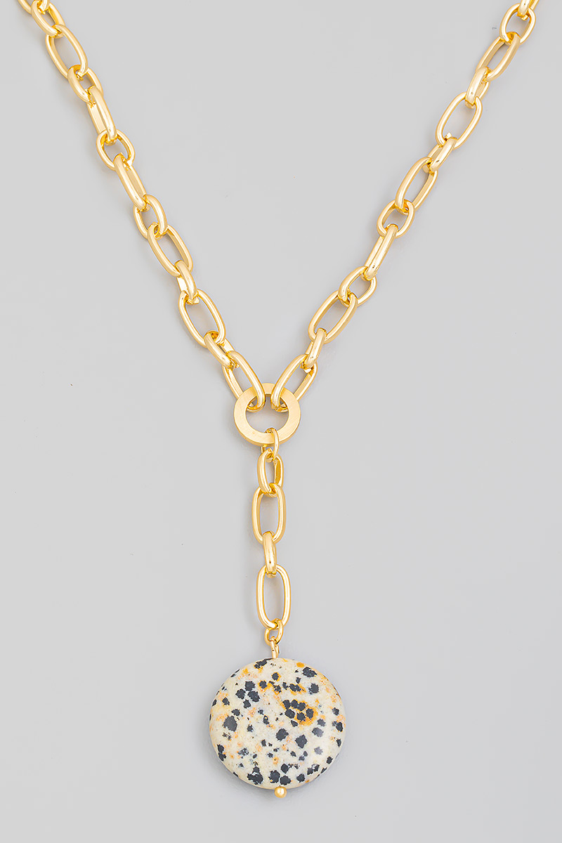 Round Stone Disc Pendant Necklace - Fame Accessories
