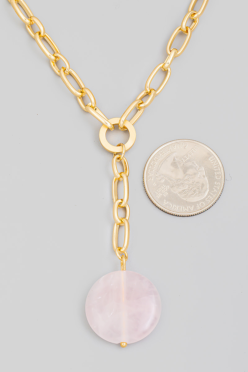 Round Stone Disc Pendant Necklace - Fame Accessories