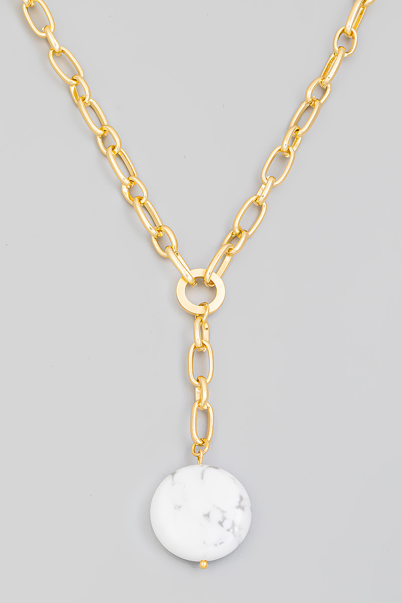 Round Stone Disc Pendant Necklace - Fame Accessories