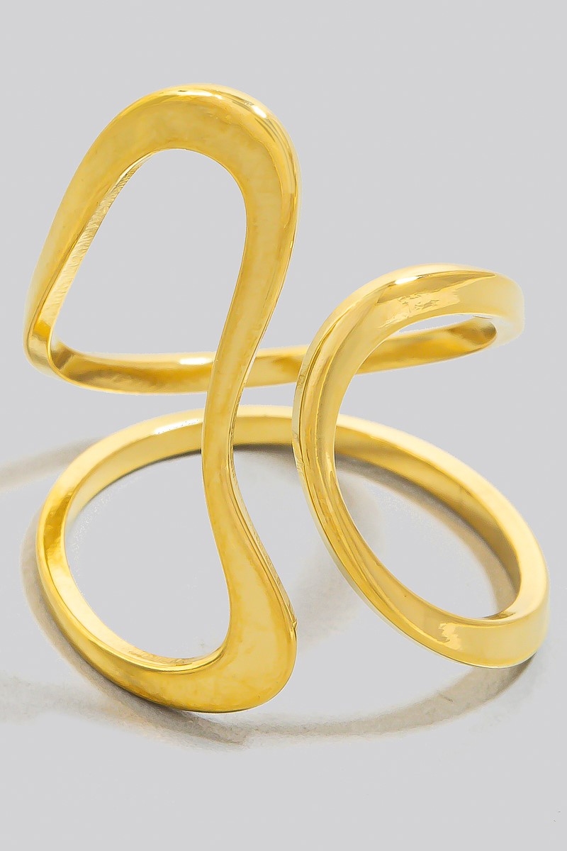 Stainless Steel Wavy Wrap Around Open Band Ring - Rings