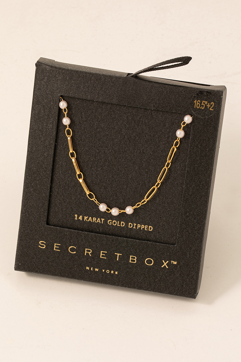 Secret Box Gold Dipped Pearl Beads Chain Necklace - Necklaces