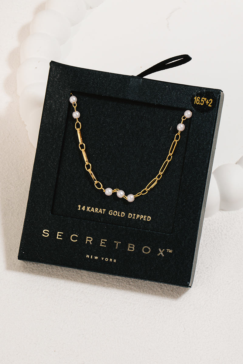 Secret Box Gold Dipped Pearl Beads Chain Necklace - Necklaces