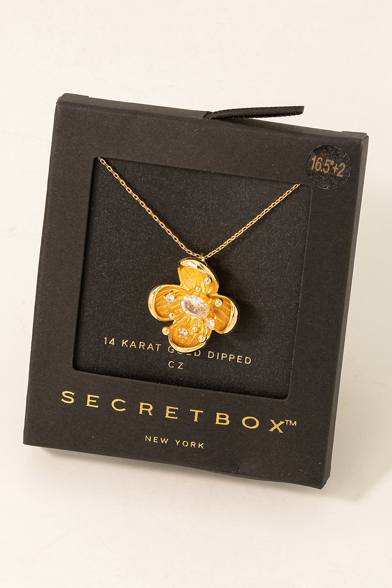 Secret Box Cz Studded Flower Pendant Necklace - Necklaces