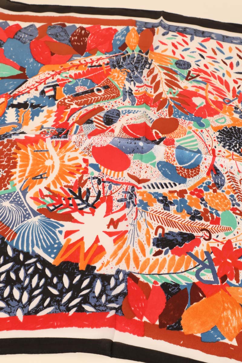 Multi Color Leaf Pattern Square Scarf - Scarves