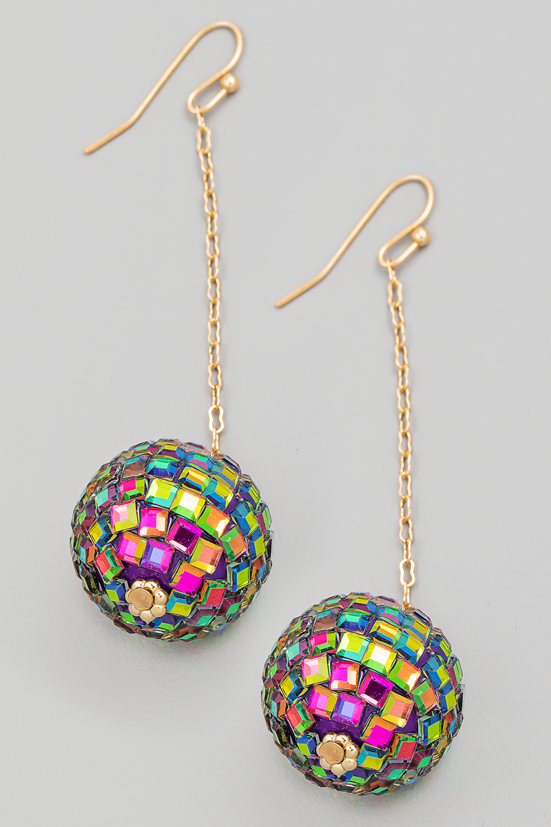 Linear Chain Disco Ball Drop Earrings