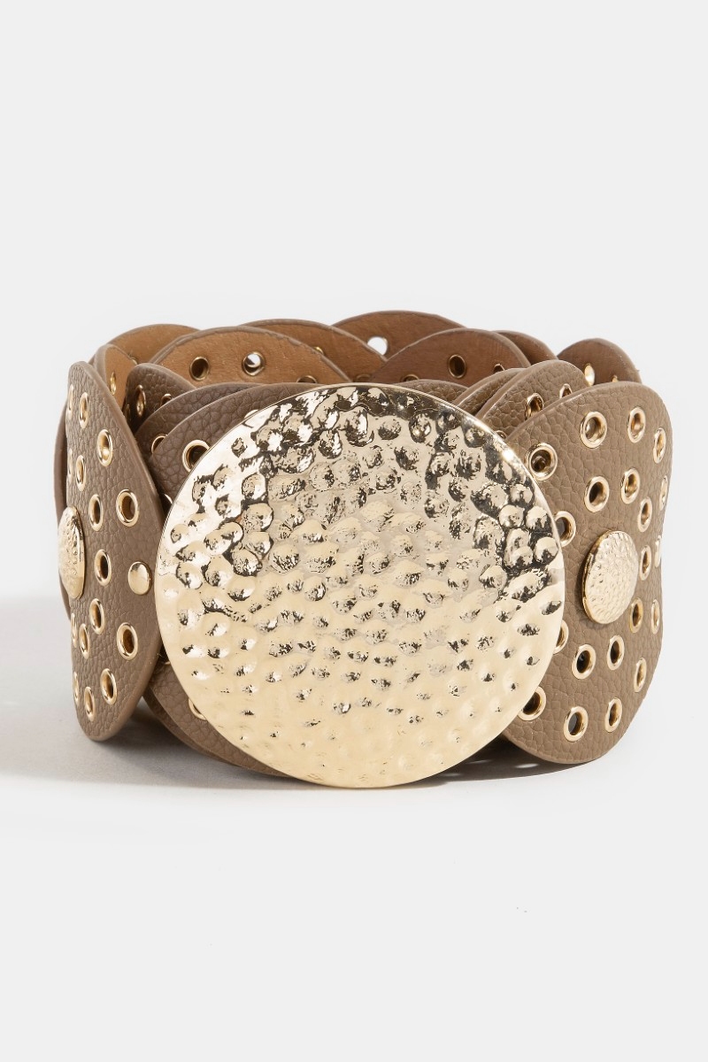 Western Oval Faux Leather Concho Disc Panel Belt - Western Collection