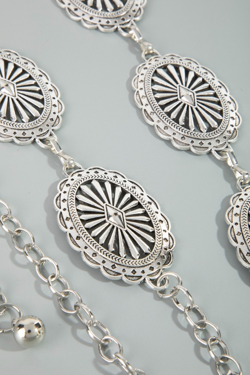 Intricate Cut Out Concho Chain Belt - Belts