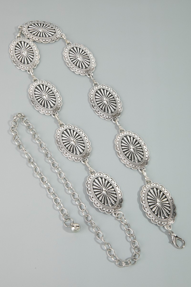 Intricate Cut Out Concho Chain Belt - Belts